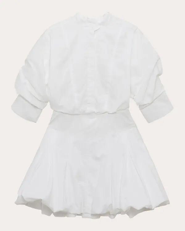 Simkhai Effie Poplin Bubble-hem Mini Shirt Dress - White