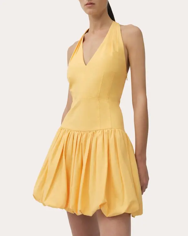 Simkhai Brooke Poplin Bubble-hem Halter Mini Dress - Orange