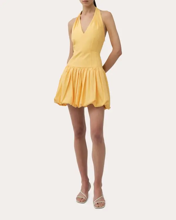 Simkhai Brooke Poplin Bubble-hem Halter Mini Dress - Orange