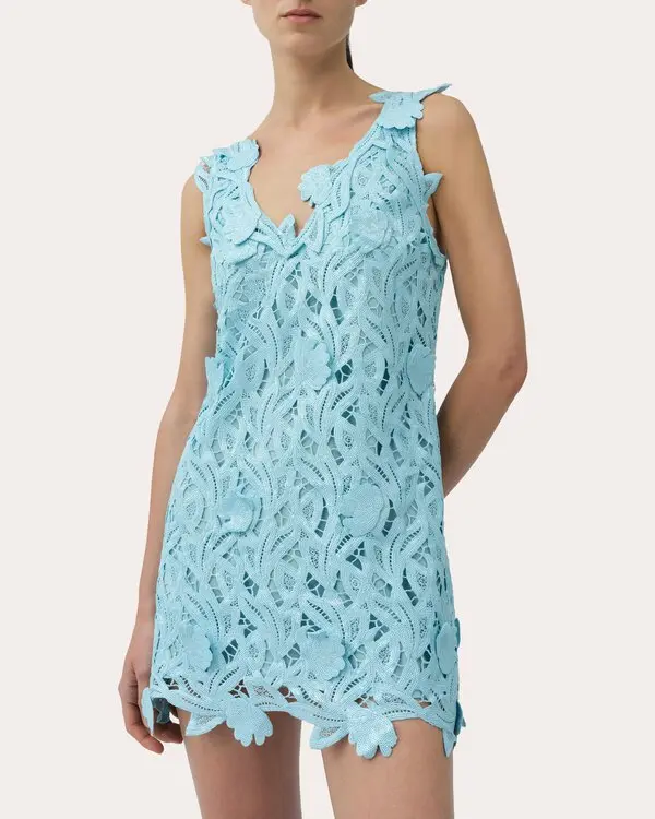 Simkhai Raina Sequin Floral Lace Mini Shift Dress - Blue