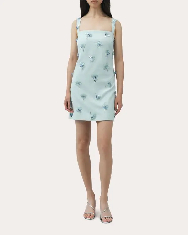 Simkhai Ella Beaded Floral Paillette Crepe Mini Dress - Blue