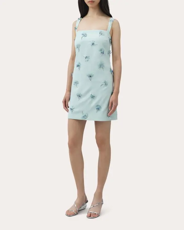 Simkhai Ella Beaded Floral Paillette Crepe Mini Dress - Blue