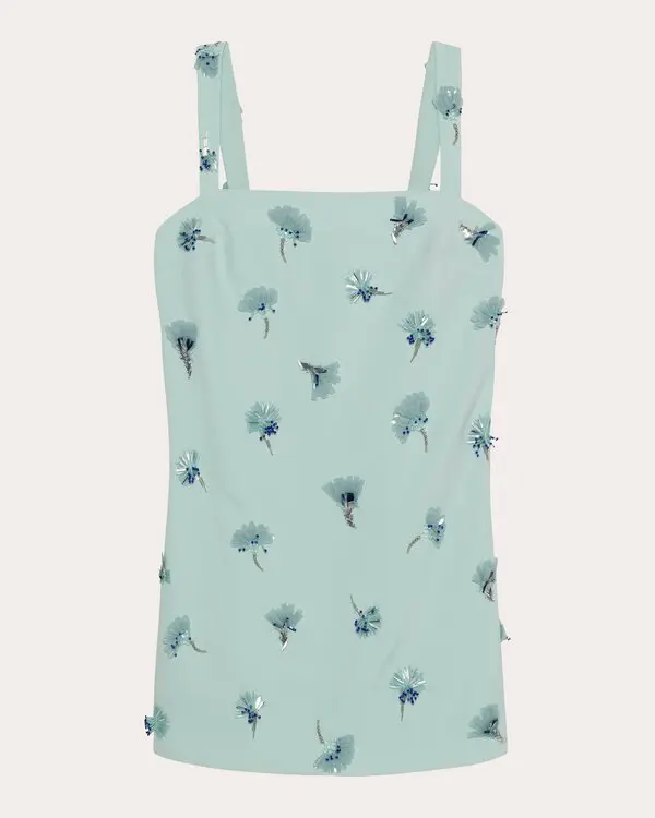 Simkhai Ella Beaded Floral Paillette Crepe Mini Dress - Blue