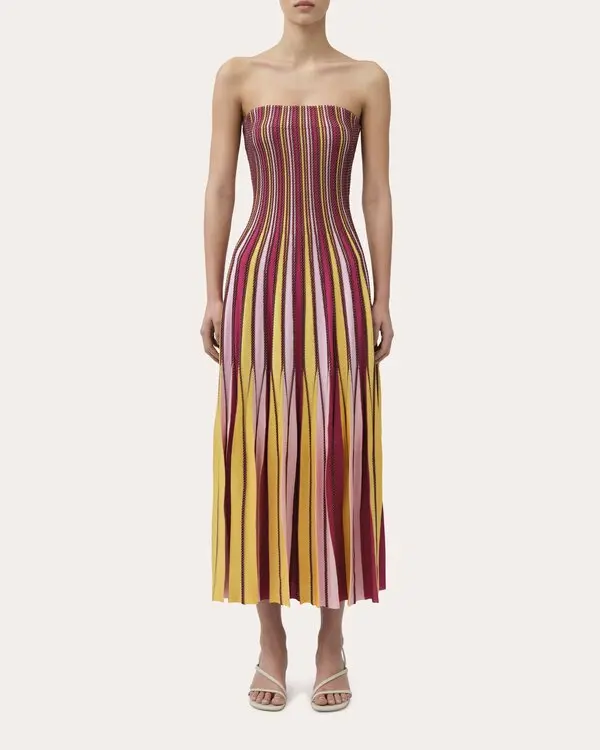 Simkhai Soleil Stripe Knit Pleated Midi Dress