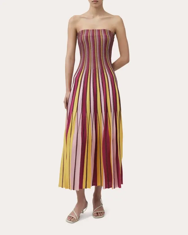 Simkhai Soleil Stripe Knit Pleated Midi Dress