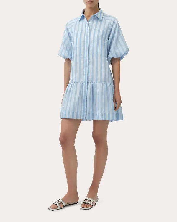 Simkhai Crissy Satin Stripe Drop-waist Shirt Dress - Blue