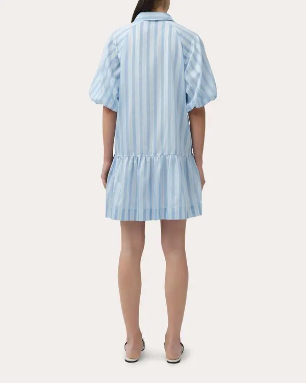 Simkhai Crissy Satin Stripe Drop-waist Shirt Dress - Blue