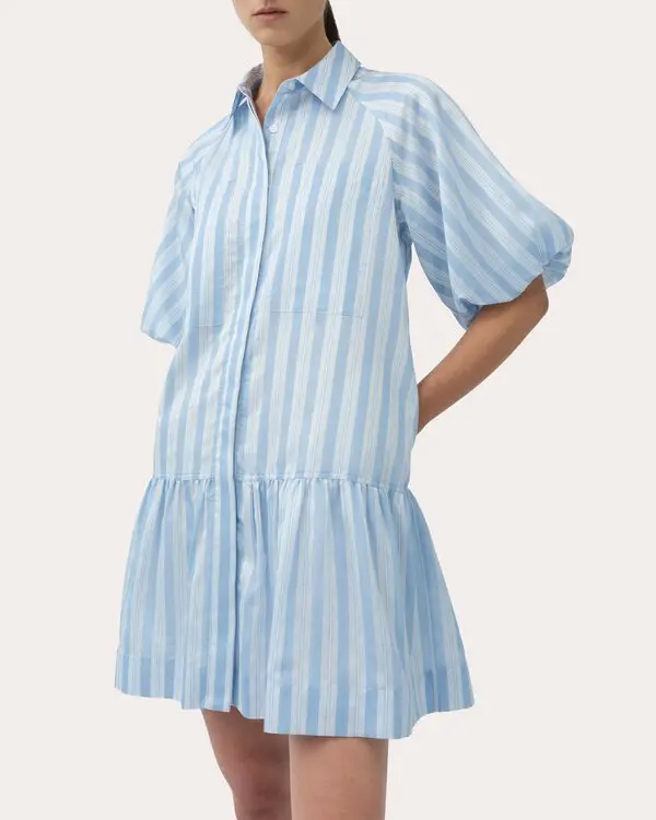 Simkhai Crissy Satin Stripe Drop-waist Shirt Dress - Blue