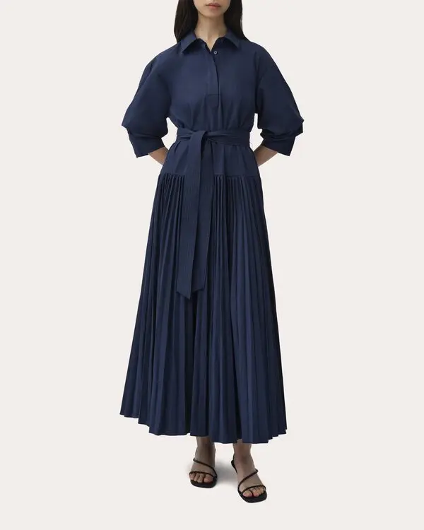 Simkhai Arlo Belted Pleated Maxi Shirt Dress - Blue