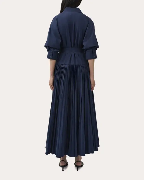 Simkhai Arlo Belted Pleated Maxi Shirt Dress - Blue