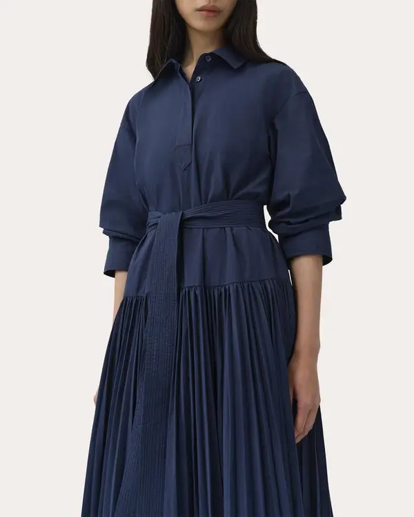 Simkhai Arlo Belted Pleated Maxi Shirt Dress - Blue