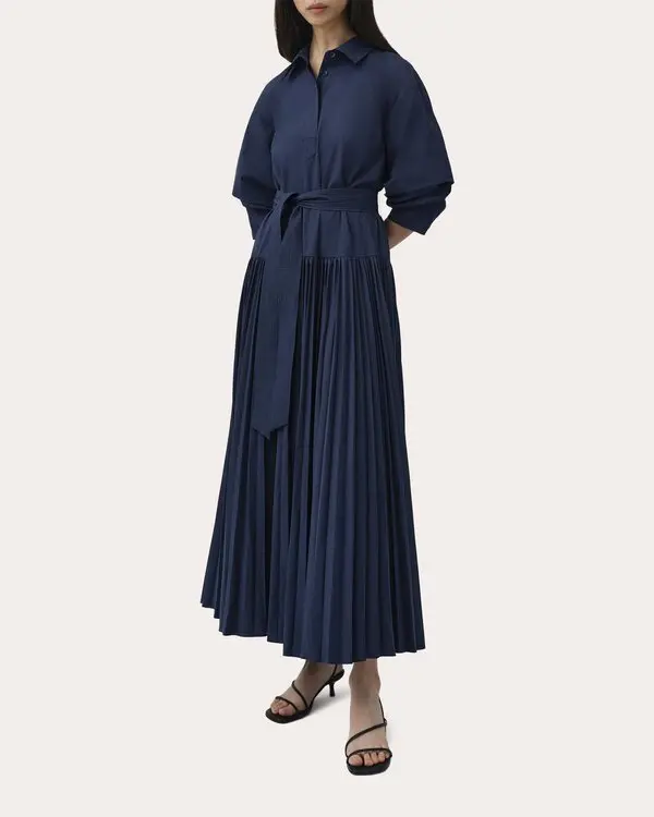 Simkhai Arlo Belted Pleated Maxi Shirt Dress - Blue