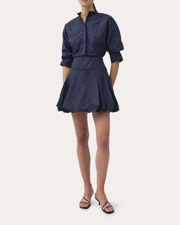 Simkhai Effie Poplin Bubble-hem Mini Shirt Dress - Blue