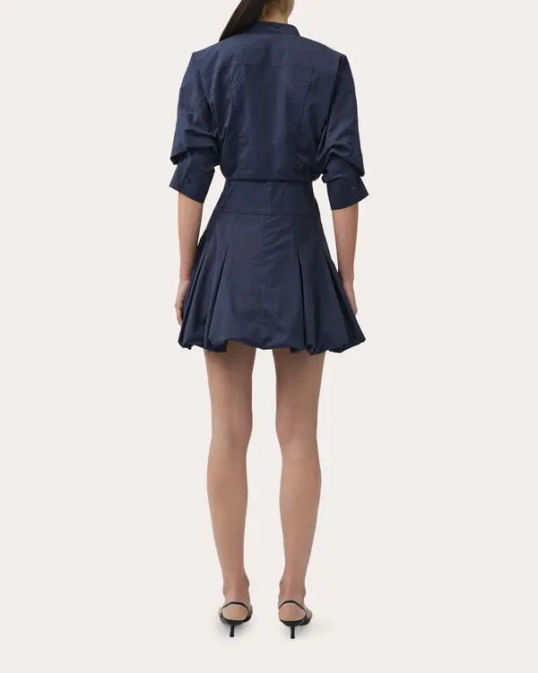 Simkhai Effie Poplin Bubble-hem Mini Shirt Dress - Blue