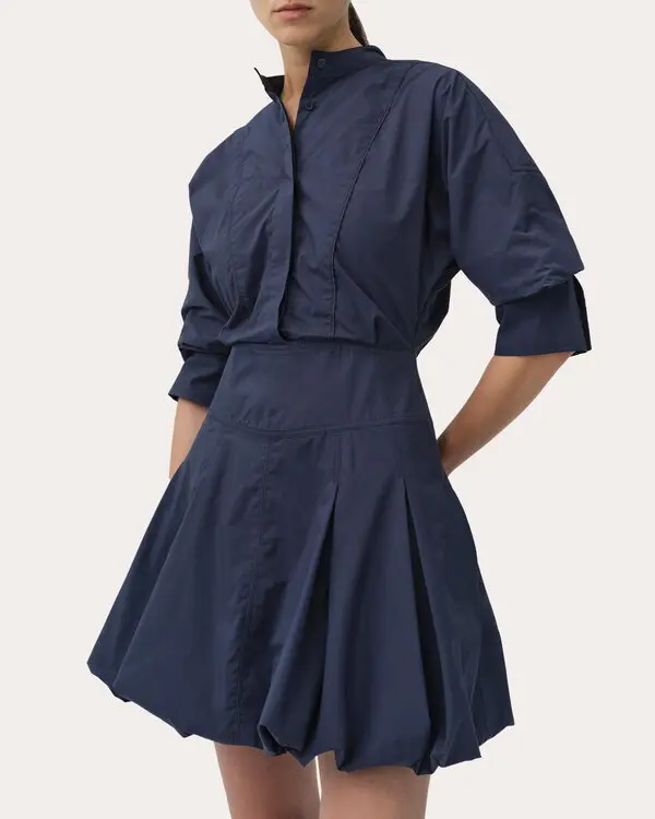 Simkhai Effie Poplin Bubble-hem Mini Shirt Dress - Blue