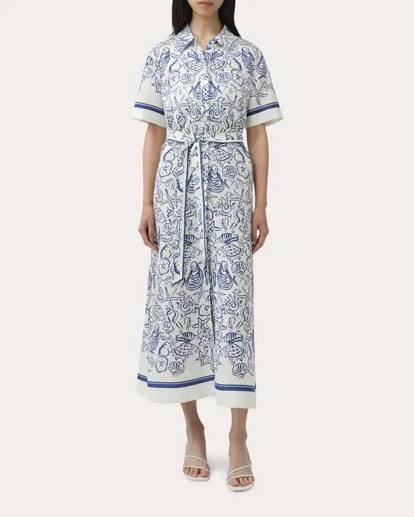 Simkhai Audria Seashell Linen Belted Midi Shirt Dress - Blue