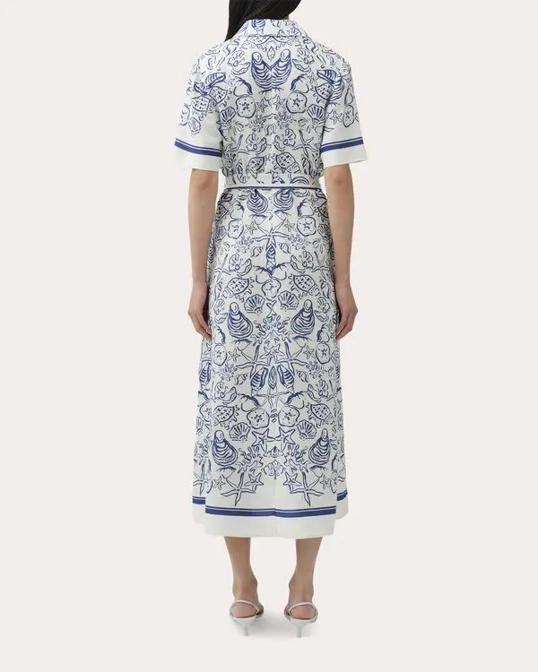 Simkhai Audria Seashell Linen Belted Midi Shirt Dress - Blue