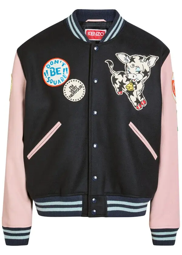 Kenzo Badges Appliquéd Wool Varsity Jacket - Navy