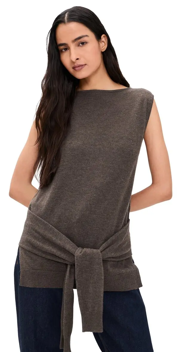 ST. AGNI Fine Merino Tie Waist Knit Top - Mulch