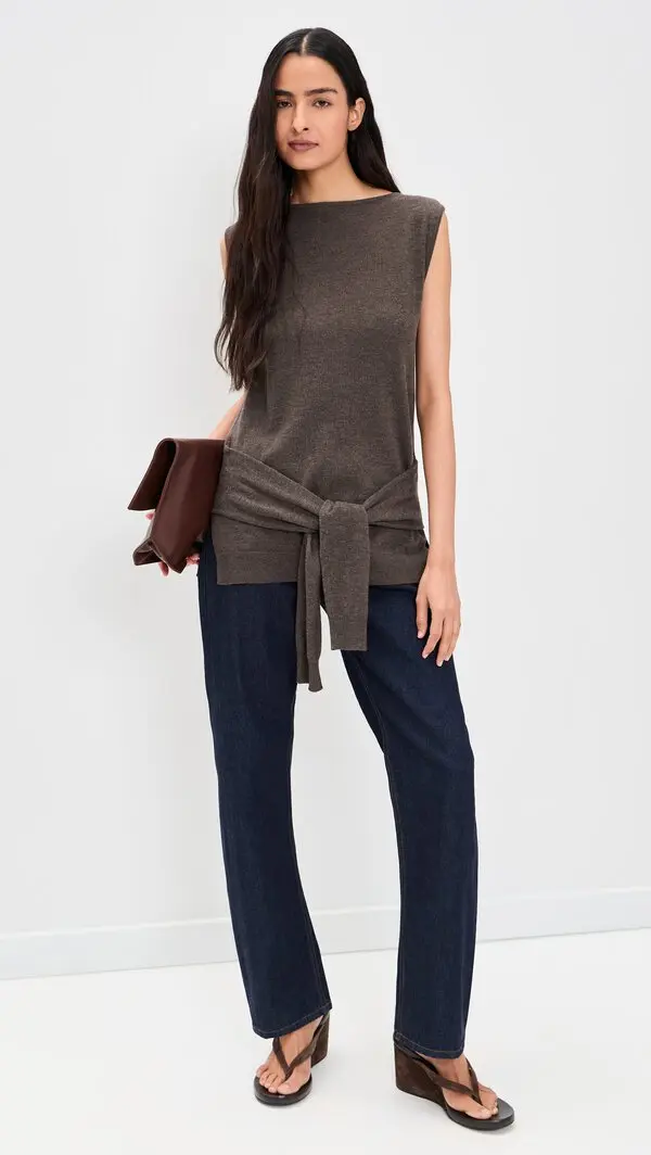 ST. AGNI Fine Merino Tie Waist Knit Top