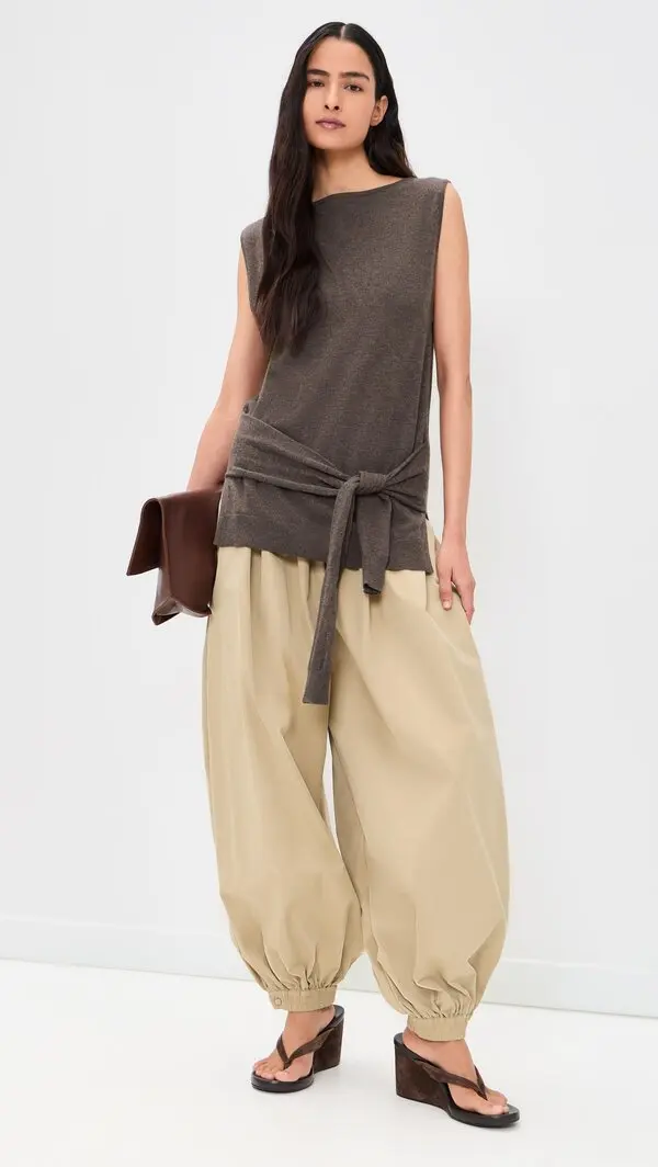 ST. AGNI Fine Merino Tie Waist Knit Top