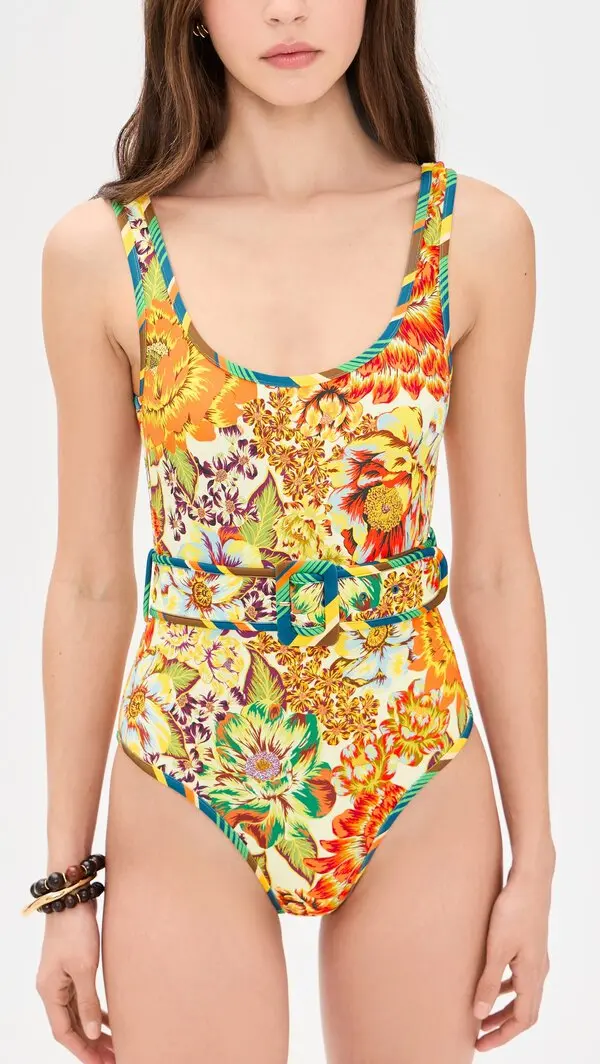 ALEMAIS Belted Floral One-piece Swimsuit