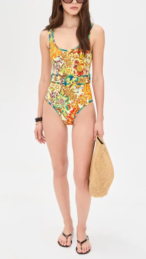 ALEMAIS Belted Floral One-piece Swimsuit