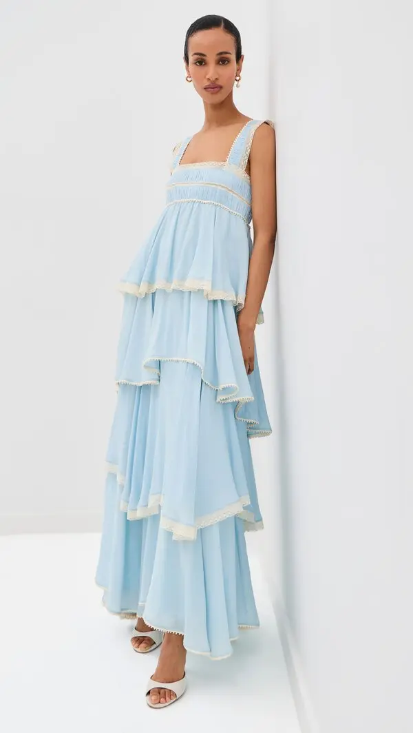 Lug Von Siga Fiorella Maxi Dress With Tiered Ruffles And Lace Trim