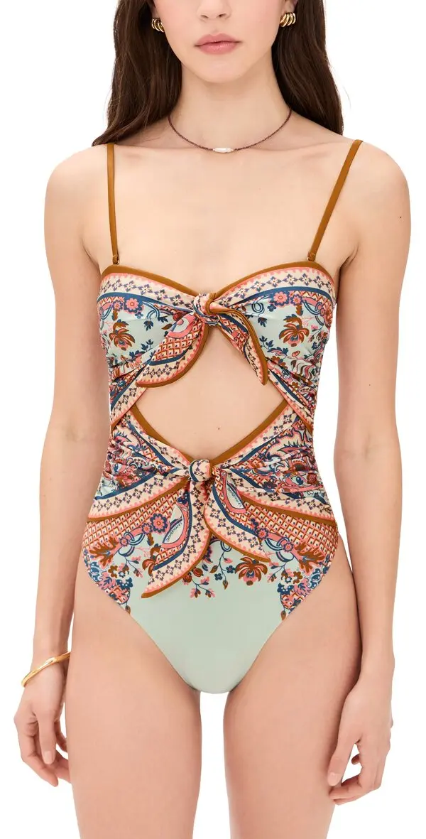 Zimmermann Aster Scarf Tie-piece Swimsuit - Blue Paisley Floral