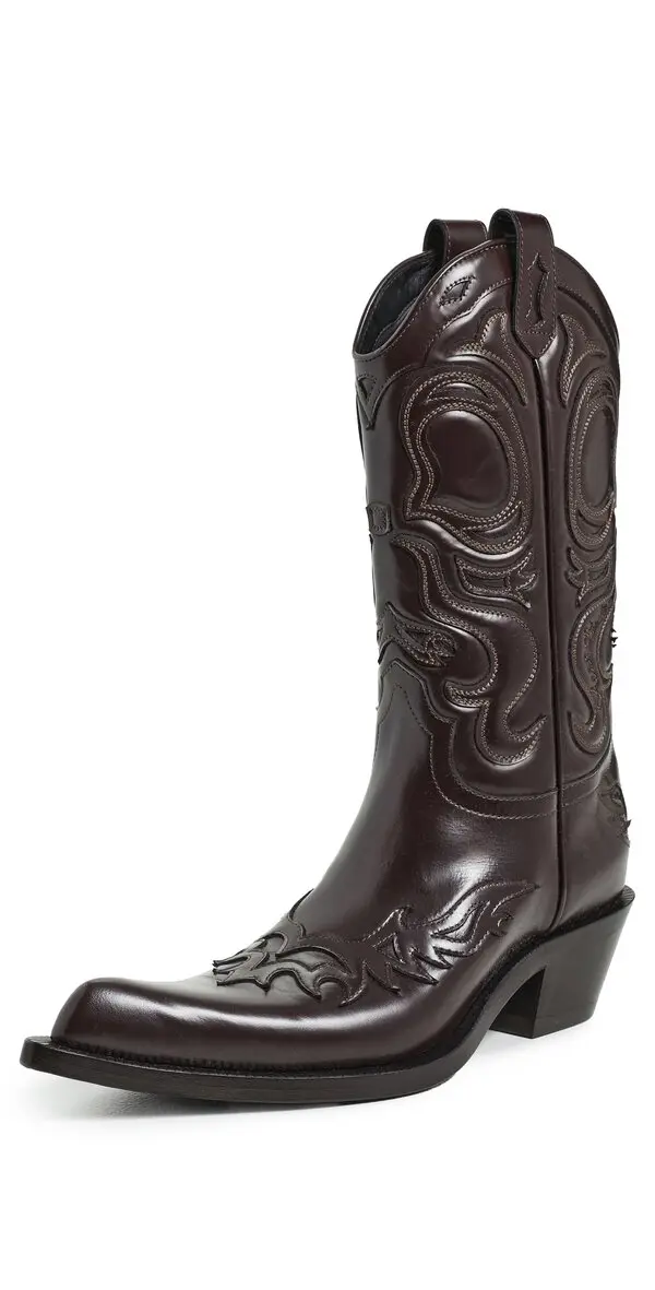 Acne Studios Pointy Leather Cowboy Boots With Bow Detailing