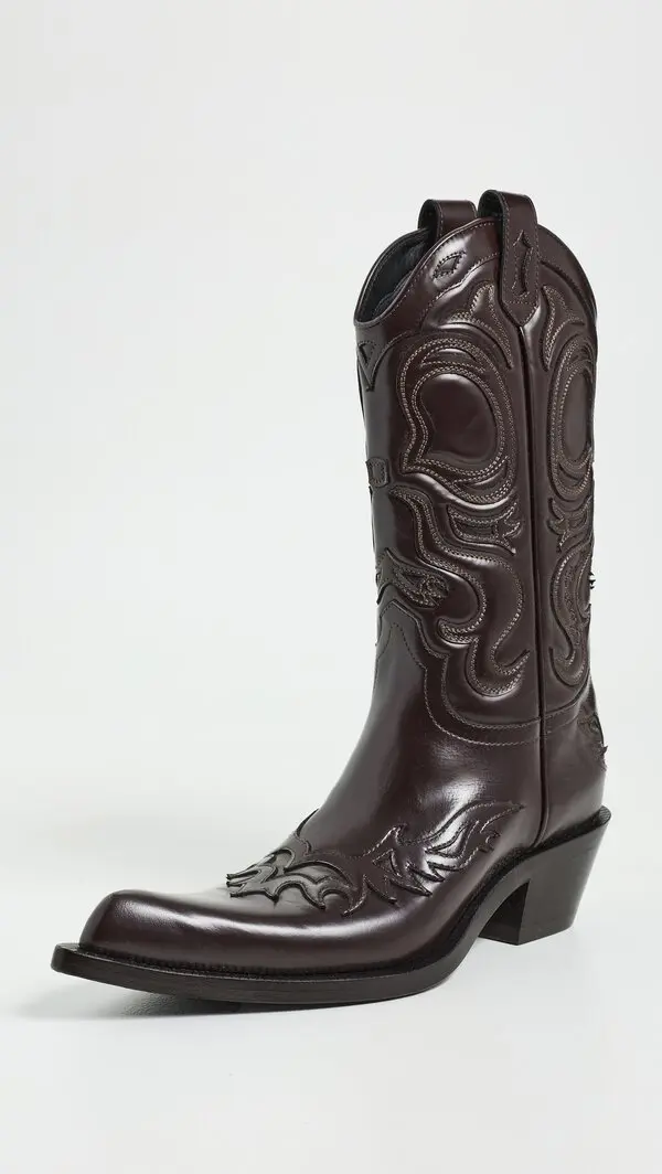 Acne Studios Pointy Leather Cowboy Boots With Bow Detailing