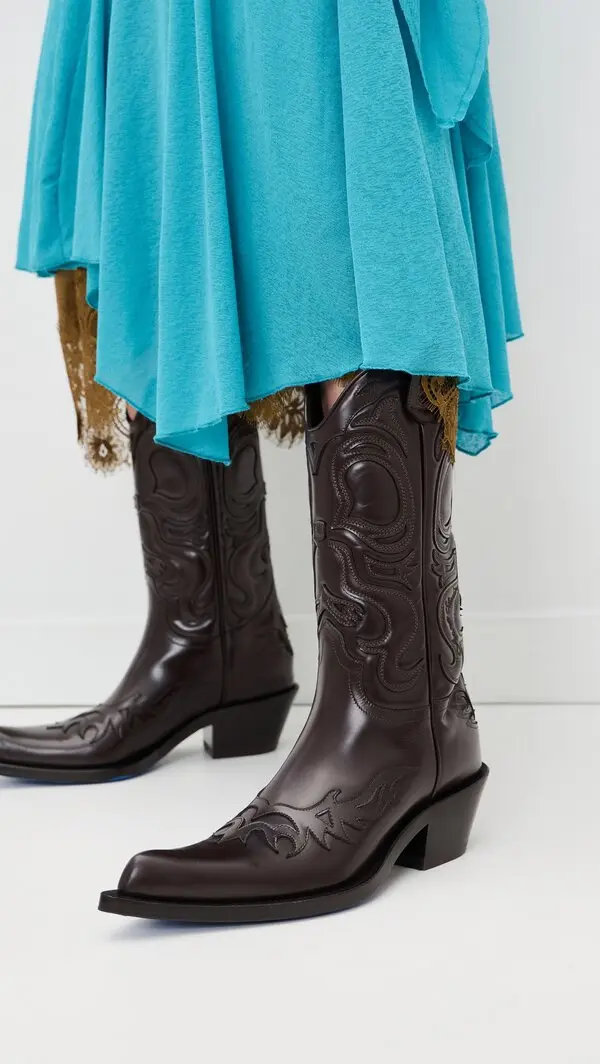 Acne Studios Pointy Leather Cowboy Boots With Bow Detailing