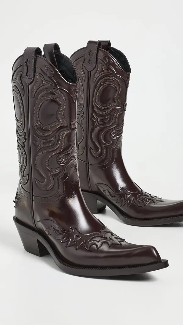 Acne Studios Pointy Leather Cowboy Boots With Bow Detailing