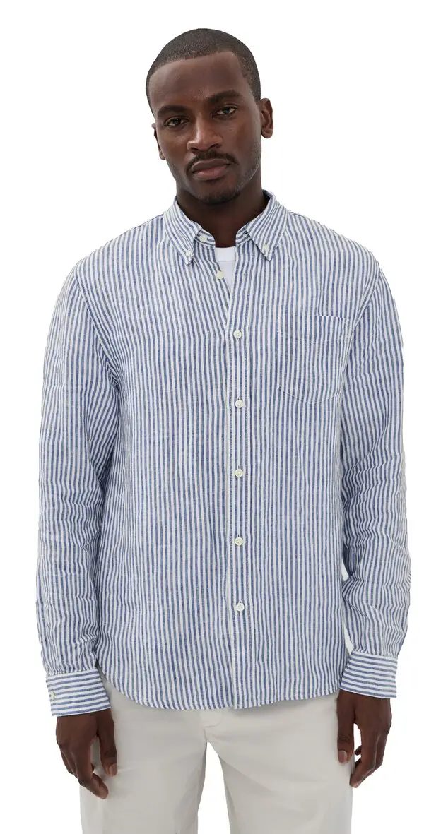 ALEX MILL Mill Dress Shirt In Linen Stripe - Blue/white