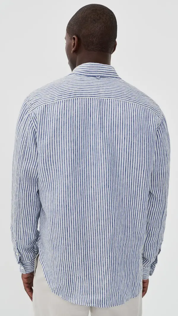 ALEX MILL Mill Dress Shirt In Linen Stripe - Blue/white