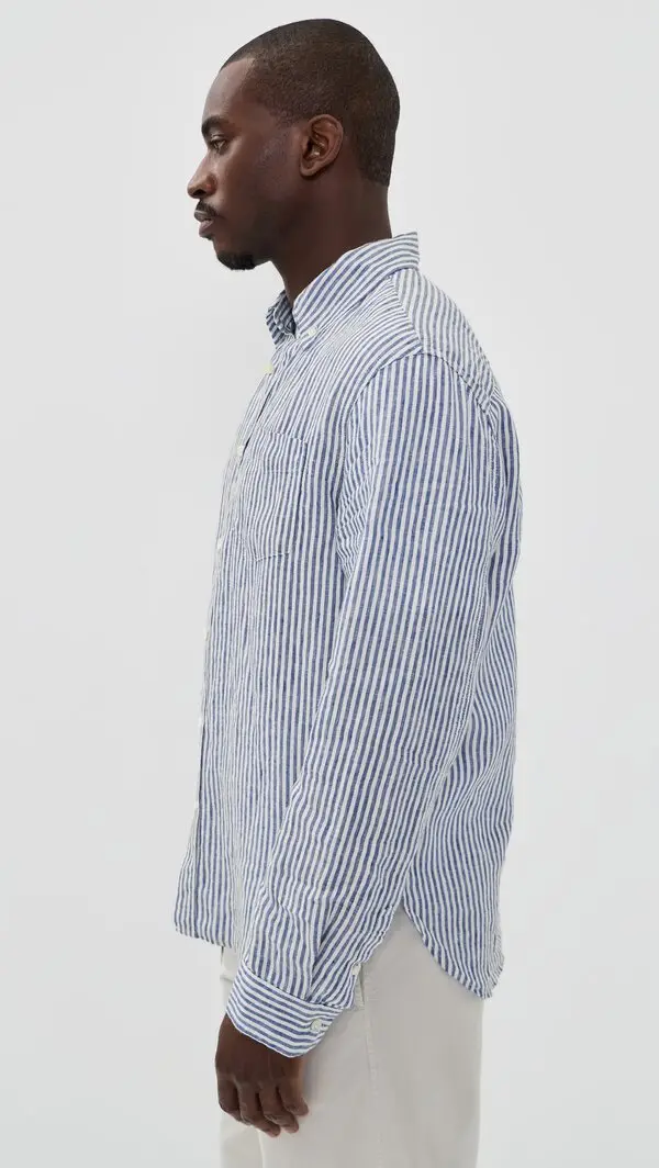 ALEX MILL Mill Dress Shirt In Linen Stripe - Blue/white