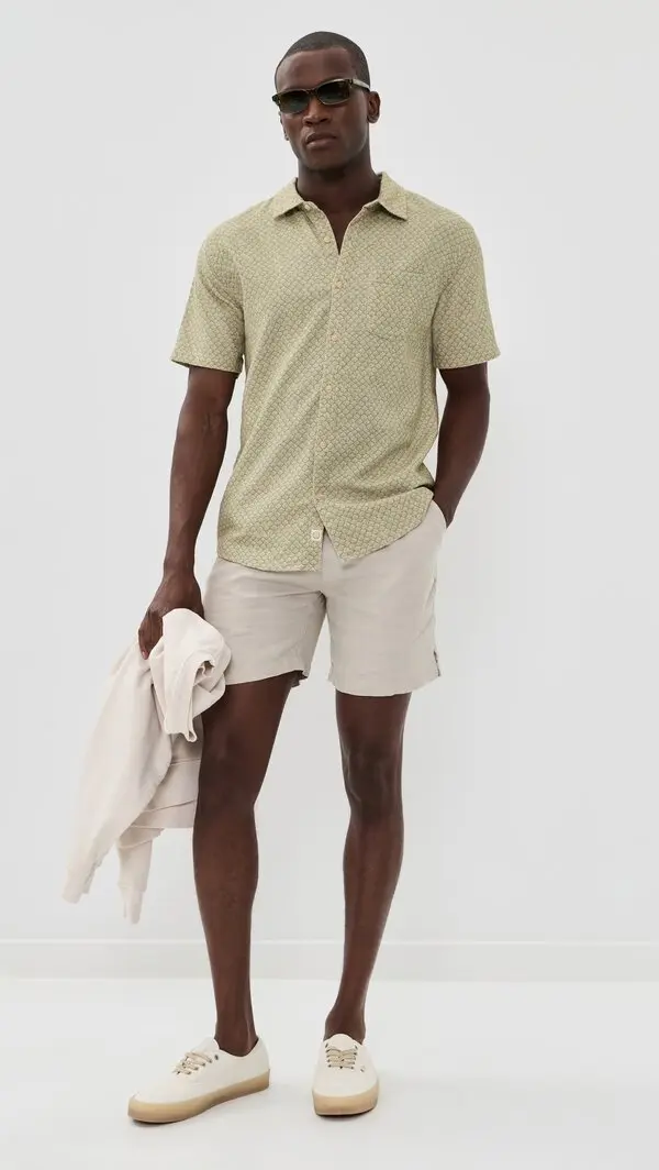Marine Layer Classic Stretch Selvage Shirt - Sage Shell Print