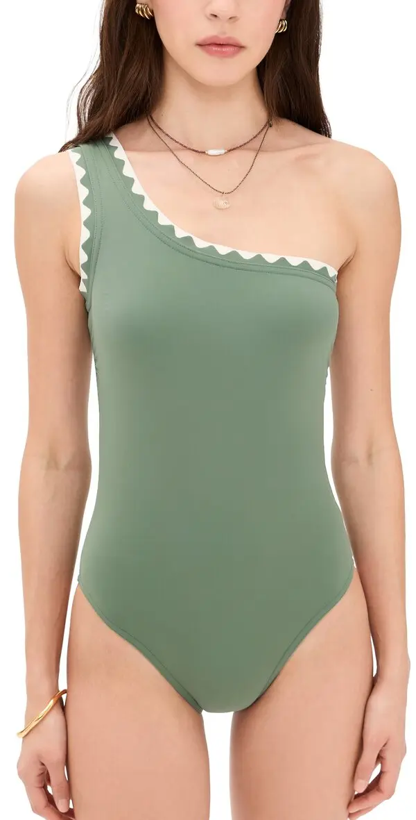 KARLA COLLETTO Lia One-shoulder One-piece Swimsuit - Lichen/cream