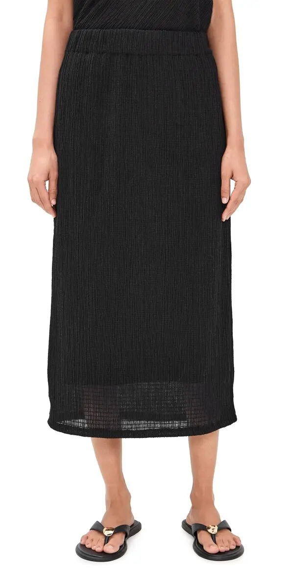 Vince Grid Plisse Midi Skirt - Black