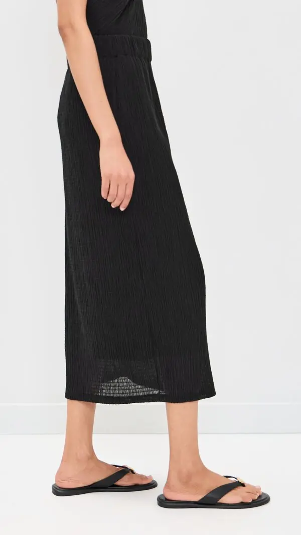 Vince Grid Plisse Midi Skirt - Black