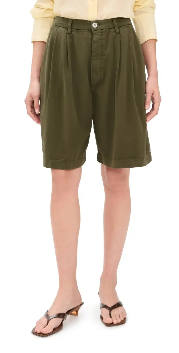 JAMIE HALLER Pleat Front Twill Shorts