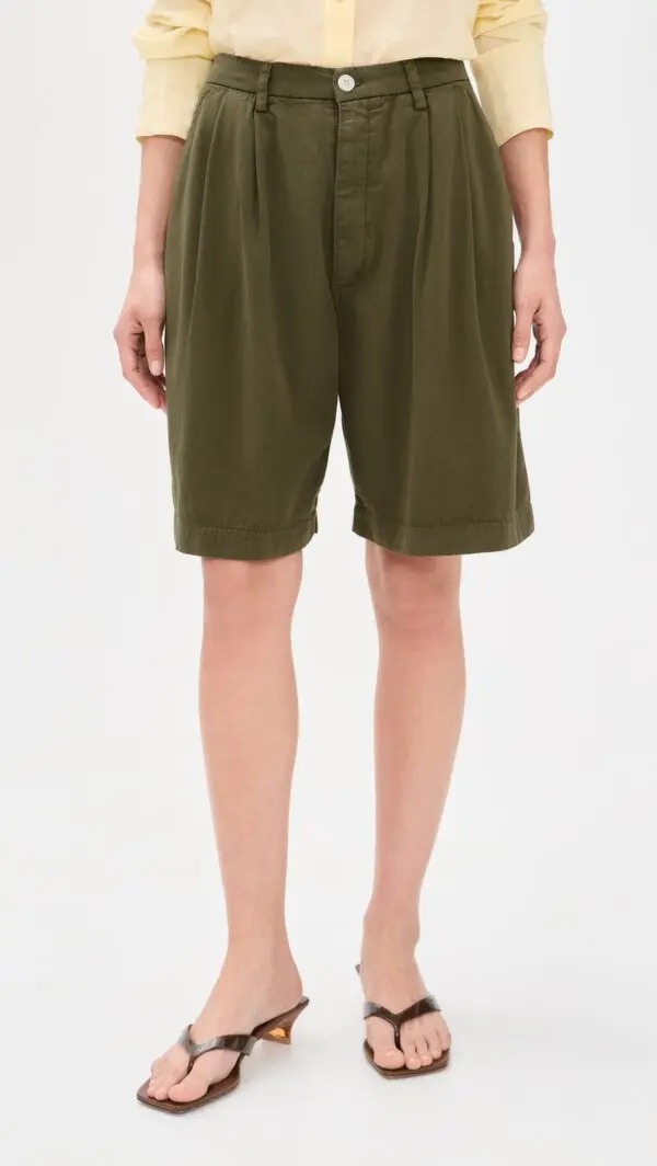 JAMIE HALLER Pleat Front Twill Shorts