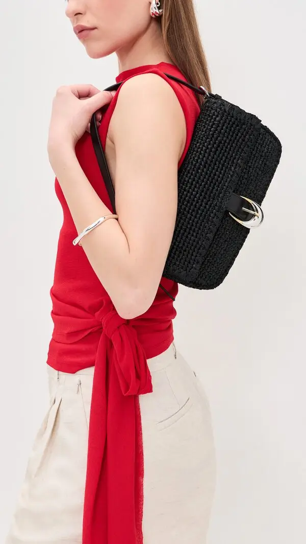 Staud Harlow Raffia Bag - Black
