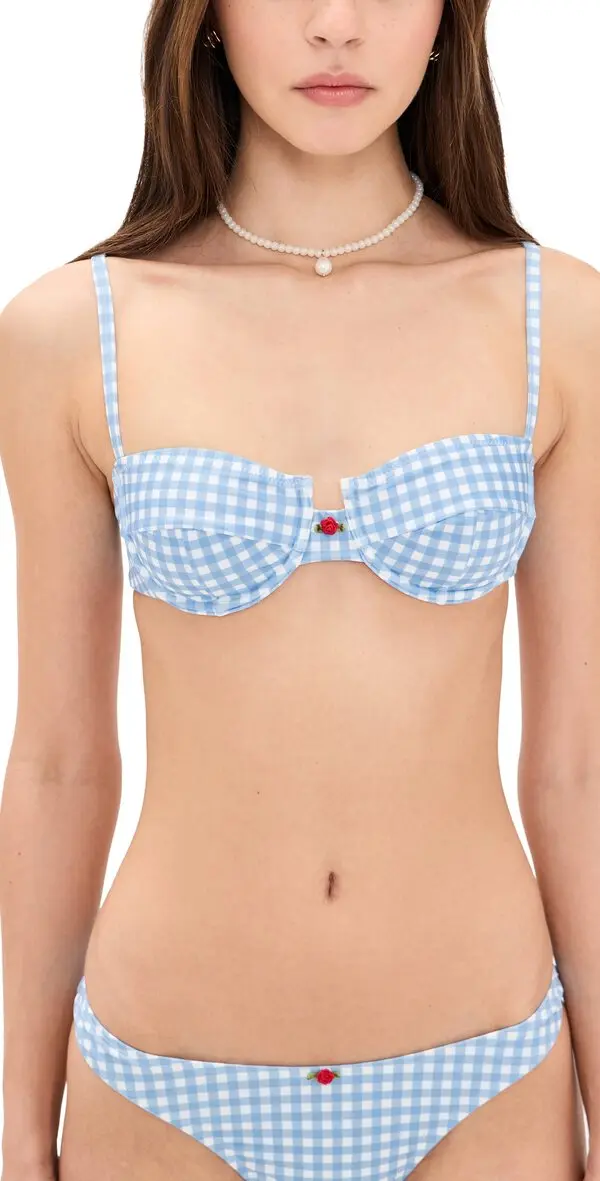 BANANHOT Esme Bikini Top - Light Blue Gingham