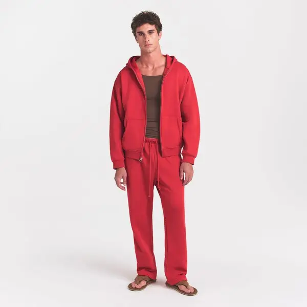 SKIMS Classic Straight Leg Pants | Red | | Fleece Lounge - Washed Red