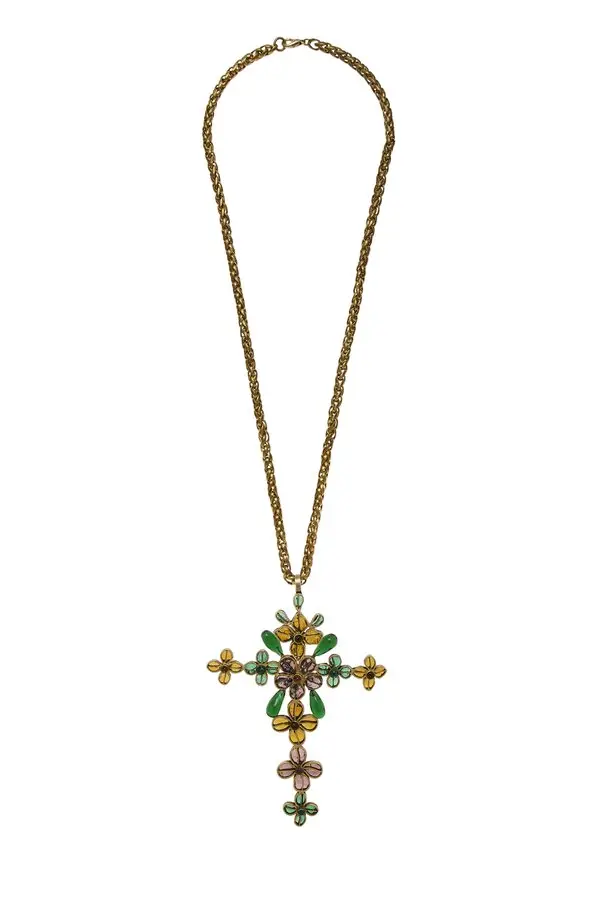Chanel Gripoix Cross Necklace - Multi