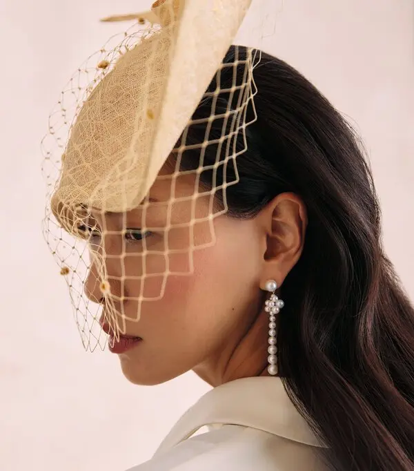 RACHEL TREVOR-MORGAN Straw Leaf Disk And Veil Fascinator