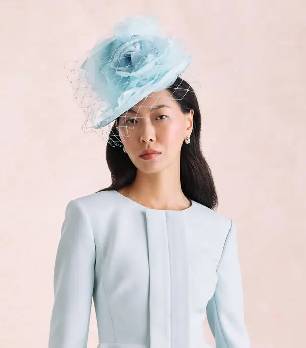 Victoria Grant Parasisal Straw Signature Top Hat - Blue