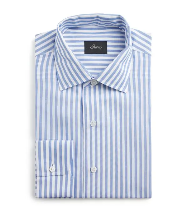 Brioni Cotton-linen Stripe Shirt - White