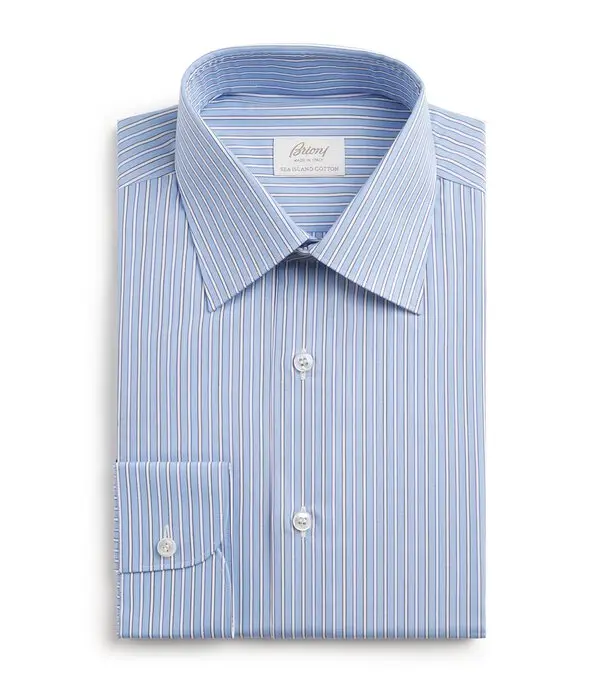 Brioni Sea Island Cotton Stripe Shirt - Blue